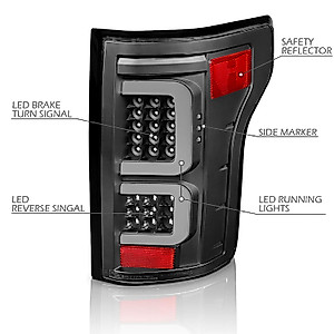 AmeriLite [Full LED C-Type Light Bar Black Taillights Assembly Pair for 2015-2017 Ford F150 - Passenger and Driver Side