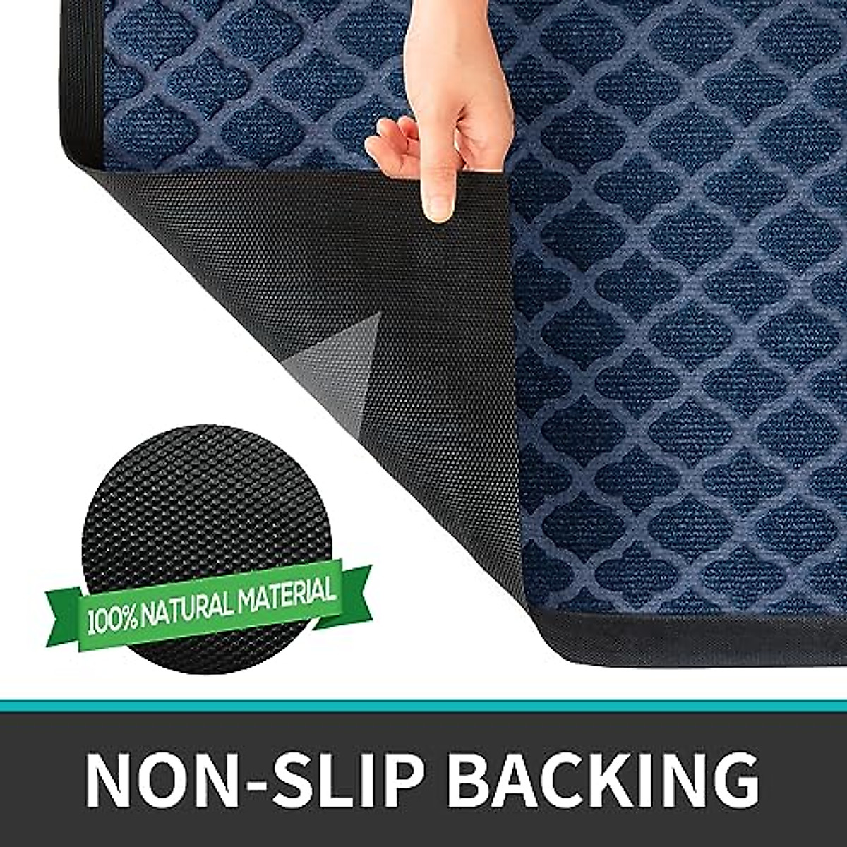 DEXI Door Mat Front Indoor Outdoor Doormat Small Heavy Duty Rubber Outside Floor Rug for Entryway Patio Waterproof Low-Profile,17"x29",Navy Blue