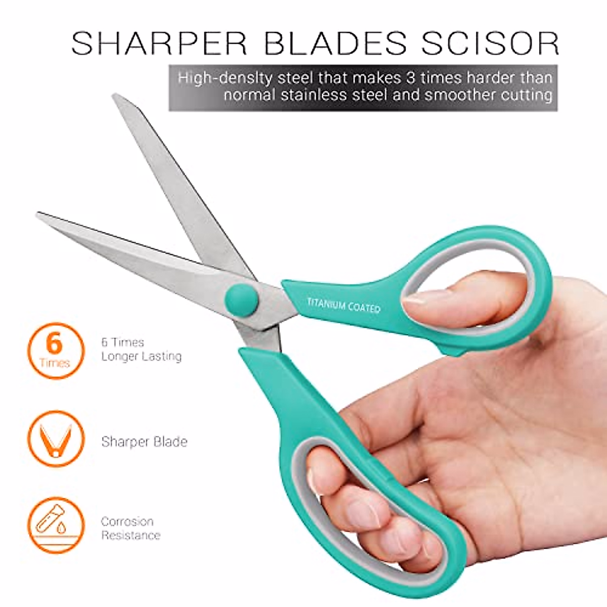 Scissors 8" Multipurpose Scissors Titanium Coated Sturdy Sharp Scissors Right/Left Handed Comfort-Grip Handles for Office Home School Sewing Fabric Craft Supplies 3 Pack