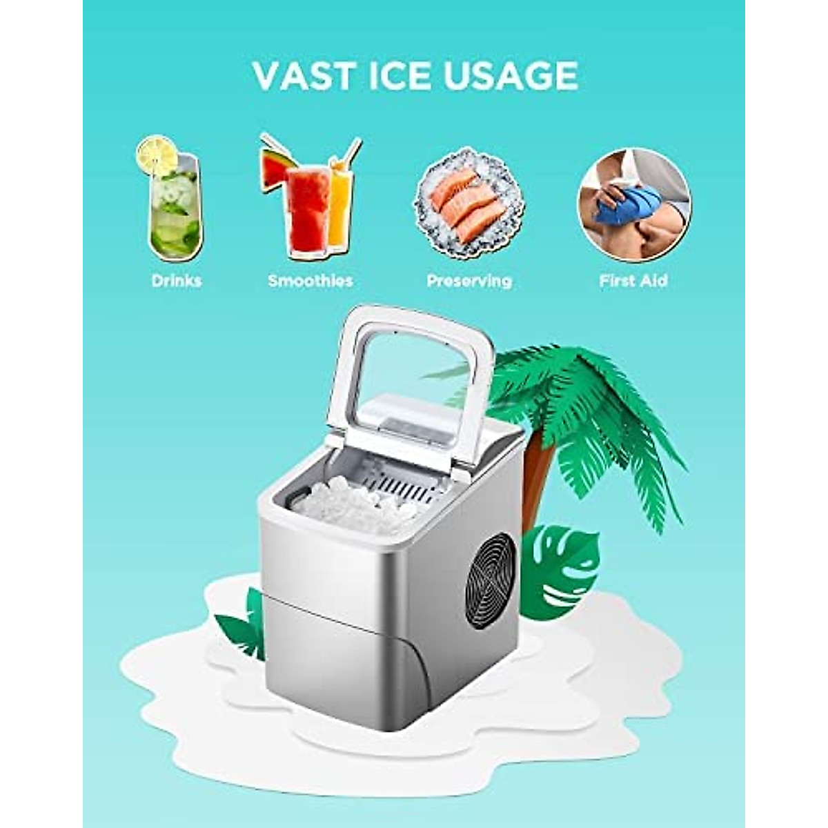 Ice Makers Countertop - Silonn Portable Ice Maker Machine for Countertop, Make 26 lbs Ice in 24 hrs, 2 Sizes of Bullet-Shaped Ice with Ice Scoop and Basket, Grey