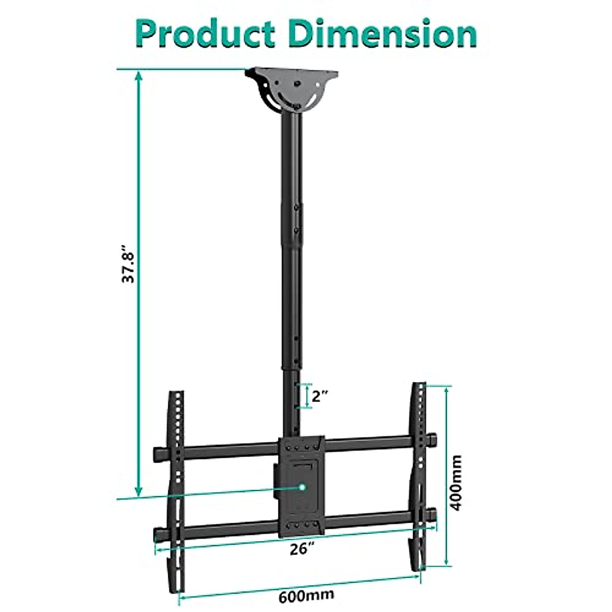 WALI Ceiling TV Mount, Full Motion Adjustable TV Mount Bracket Fits Most Ultrawide LED, LCD, OLED 4K TVs 37 to 70 inch, up to 110lbs, VESA 600x400mm (CM3770), Black