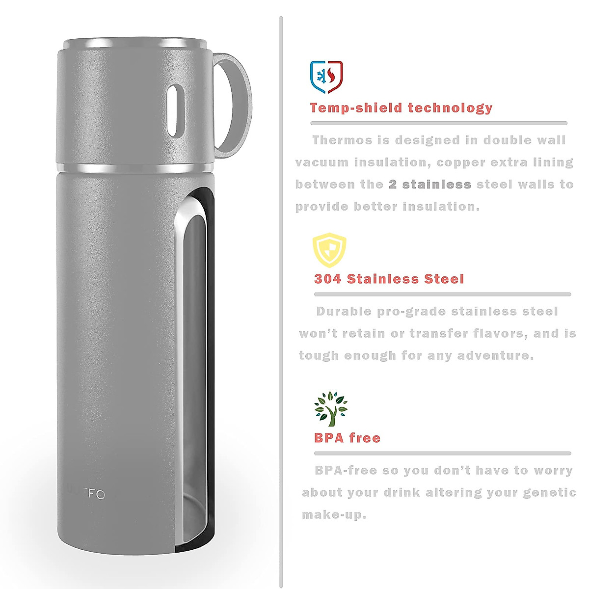 Thermoses Mug with Coffee Mug Vacuum Insulated Stainless Steel Thermos Leak Proof Portable Coffee and Beverage Insulation Pot for Travel, Office and Picnic (480ml / 16.3oz, Black)