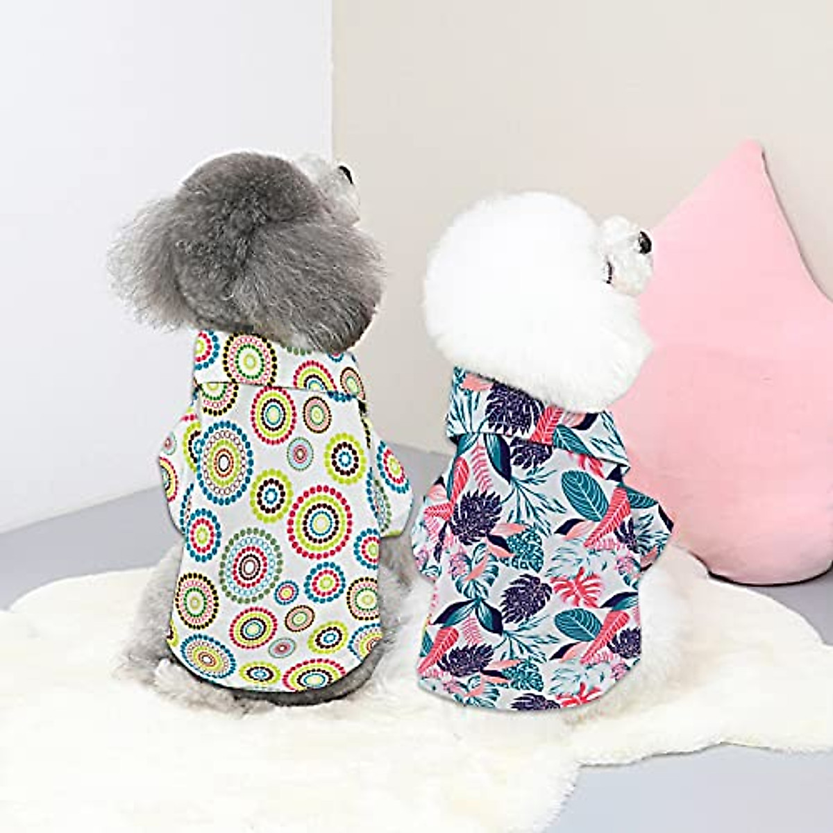 Summer Dog Clothes Lapel Collar Flower Printing Pet Puppy Dog Two-Legged Clothes for Outdoor Pet T-Shirt