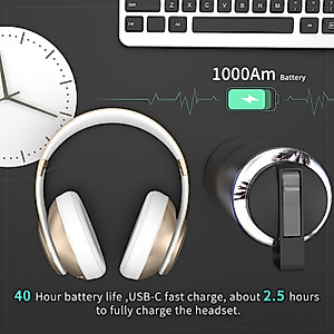 LETTON L13 Wireless Gaming Headset for PC, PS4, Nintendo Switch, Long Lasting Battery Up to 40 Hours, 7.1 Surround Sound, Memory Foam, Detachable Noise Cancelling Microphone with(White Gold)