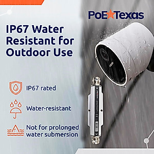 PoE Texas PoE++ Extender - Outdoor PoE Repeater - IP67 Waterproof and Direct Burial Capable - High-Speed Ethernet Booster Extends Power and Gigabit Data Range by 100m - IEEE 802.3bt/at/af Compliant