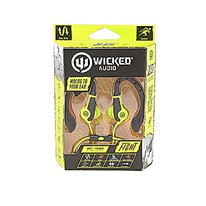 Wicked Audio Fight — Sweat Resistant Earbuds — Earbud Headphones for Exercise — Wired Headphones with Microphone and Track Control, Tangle-Free Cord and Flex Grip — Lime
