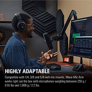 Elgato Wave Mic Arm - Premium Broadcasting Boom Arm with Cable Management Channels, Desk Clamp, 1/4" Thread Adapters, Fully Adjustable, perfect for Podcasts, Streaming, Gaming, Home Office, Recording