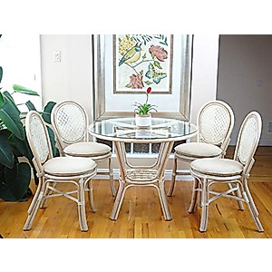 Set of 4 Denver Dining Handmade Wicker Side Chairs with Cream Cushions Natural Rattan, White Wash