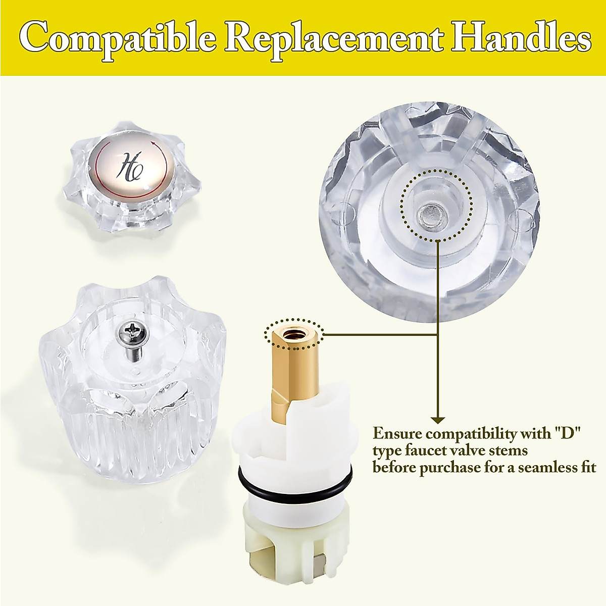 Faucet Handles, Bathtub Faucet Knobs, Complete Faucet Rebuild Trim Kit Compatible with Delta/Delex faucets, Hot and Cold Faucet Replacement Handles in Clear Acrylic, 1 Kit