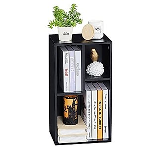 VECELO 3-Cube Open Bookcase, Small Bookshelf with Height Difference Shelves for Most Books, Horizontal Available, 2-Tier Storage Organizer for Home Office, Living Room, Black