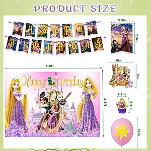 Rapunzel Birthday Party Decoration Supplies Includes Backdrop Banner, Balloons, Cake Toppers for Girl Party Favor