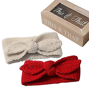 IZUS Turban Headband Baby Girl - Warm Rabbit Knot Hair Band, Knit Head Wrap for Newborn, Toddler and Children (Red + Beige)