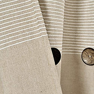 Lush Decor Beige Linen Woven Cotton Shower Curtain, Farmhouse Button Stripe, Yarn Dyed (72" x 72")