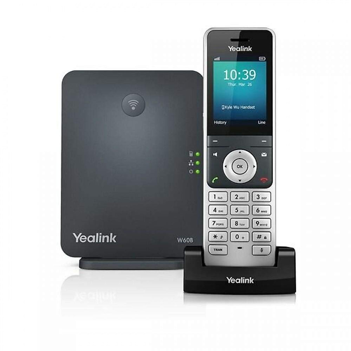 Yealink W60P Cordless DECT IP Phone and Base Station, 2.4-Inch Color Display. 10/100 Ethernet, 802.3af PoE, Power Adapter Included