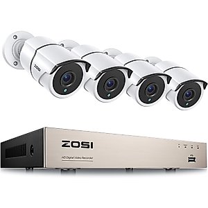 ZOSI 5MP Lite Home Security Camera System,H.265+ 8Channel CCTV DVR and 4PCS 1920TVL 1080p Weatherproof Outdoor Indoor Surveillance Cameras,120ft Night Vision,Remote Access,No Hard Drive