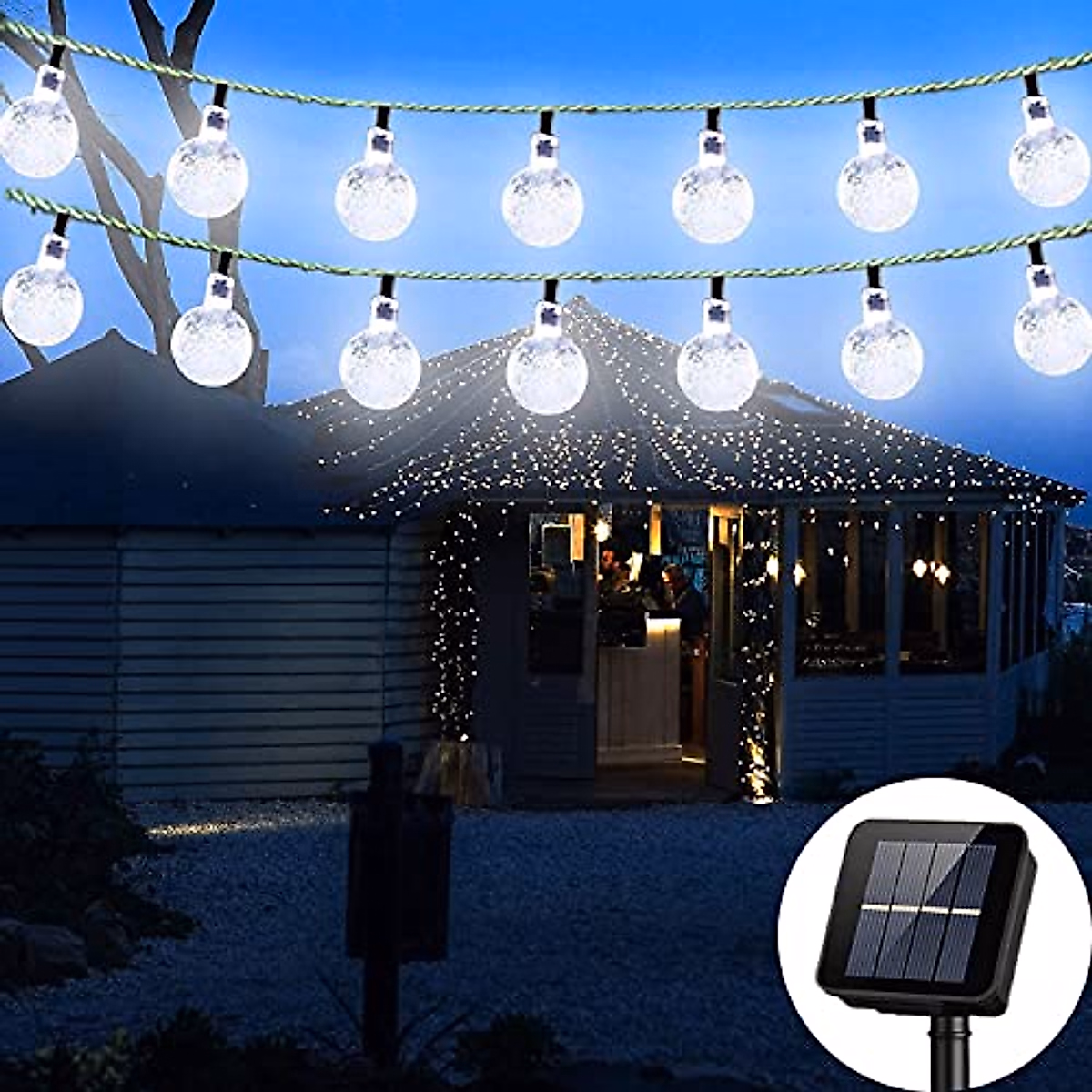 Solar String Lights Globe 38 Feet 66 Crystal Balls Waterproof LED Fairy Lights 8 Modes Outdoor Starry Lights Solar Powered String Light for Garden Yard Home Party Wedding Decoration (White-66LED)