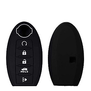 2Pcs EXUNTECH Silicone 5 Buttons Smart Key Fob Skin Cover Case Protector Keyless Jacket Remote Holder for 2019 2018 2017 Nissan Armada Rogue Maxima Altima Sedan Pathfinder KR5S180144014, Black Pink