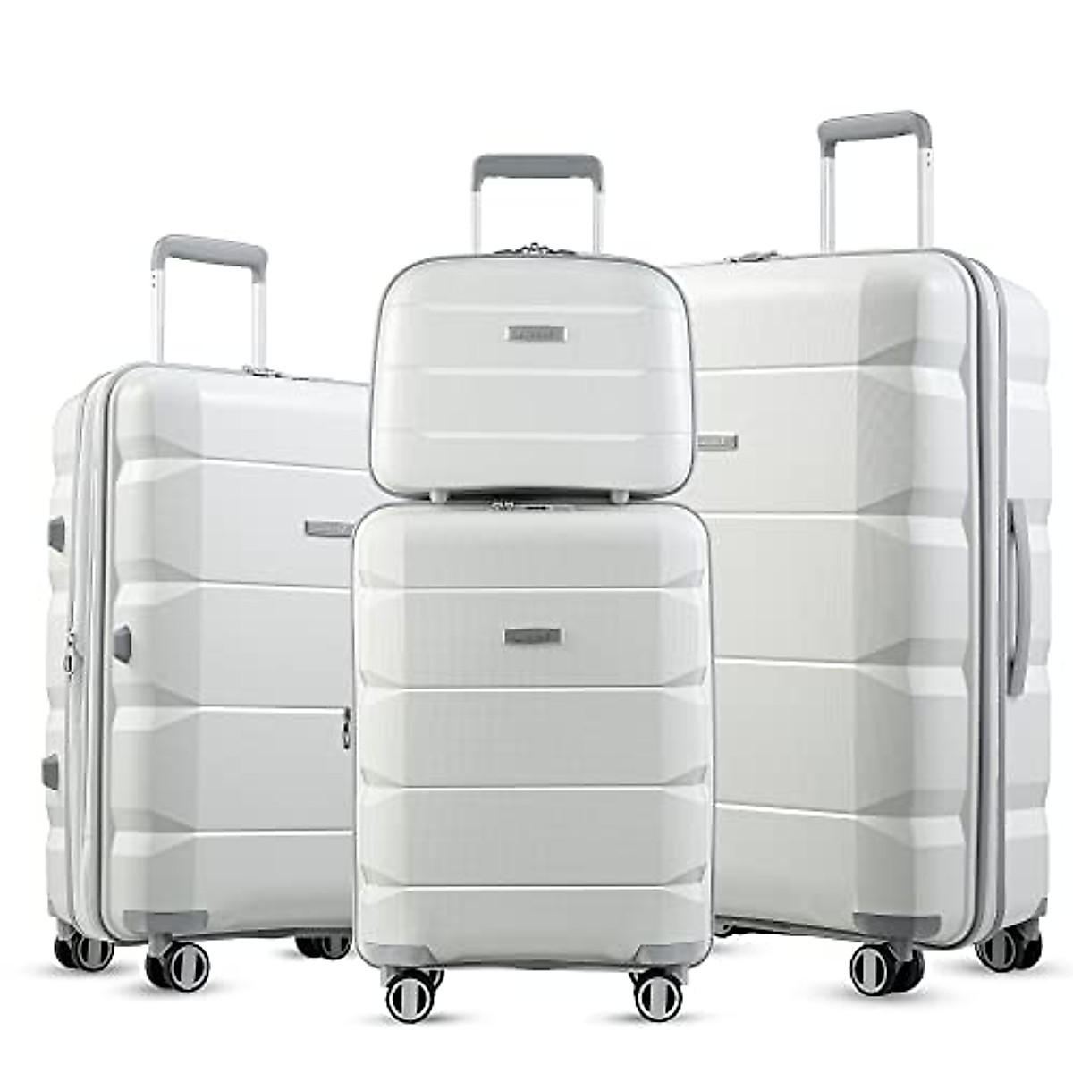 LUGGEX White Luggage Sets 3 Piece for Women - Expandable Carry on Luggage Set with Spinner Wheels - Lightweight Fashion Travel Companion