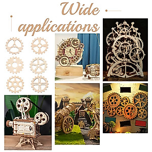 OLYCRAFT 18Pcs 6 Style Wooden Gear Wheel 3.9Inch Unfinished Wood Pieces Crafts Mini Wood Pendants Gear Slices Charms Steampunk Wood Gear Pieces Embellishments for DIY Crafts Art Decoration