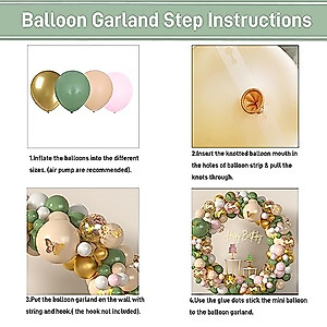 Sage Green Pink Balloon Arch Kit 153Pcs Light Pink Olive Green Blush White Gold Latex Confetti Balloons Garland Artificial Eucalyptus 3D Butterfly for Baby Shower Birthday Party Decorations