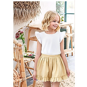 LYSMuch Toddler Baby Girls Ruffle Sleeve Shirt Plain Solid Sleeveless Tshirt Top Blouse Kids Casual Clothes(White, 3-4T)