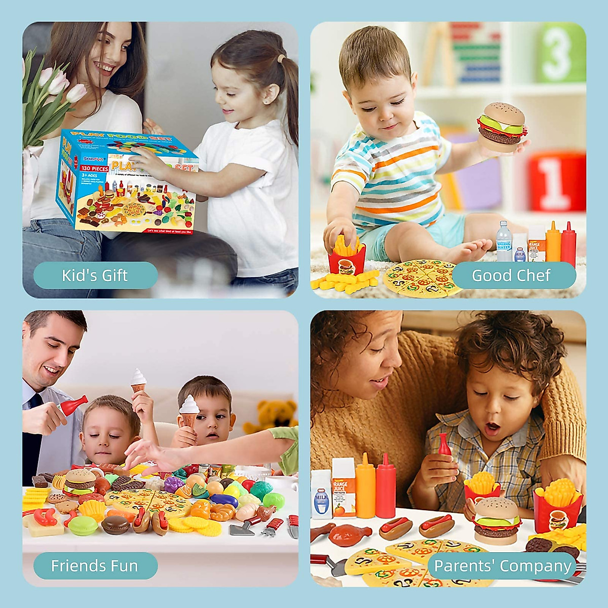 Shimfun 130pc Play Food Set for Kids & Toddlers Kitchen Toy Playset. Pretend Play Fake Toy Food, Play Kitchen Accessories Food Toys, Detail for Fun & Education Kitchen Toys. Best Gift Choice