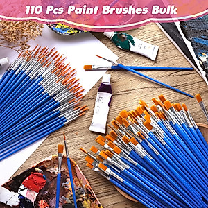 Small Paint Brushes Bulk, 110 Pcs Flat Tip Round Acrylic Paint Brushes for Kids Classroom Acrylic Watercolor Canvas Face Painting Touch Up