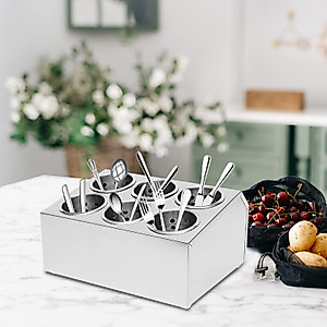 DNYSYSJ Silverware Organizer,6-Holes Flatware Organizers Stainless Steel Cylinder Flatware Silverware Utensil Holder Organizer Caddy,for Kitchen,Shops, Restaurants,Hotels,Drying Rack for Silverware