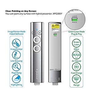 X POINTER Image Pointer with Air Mouse Control - SoftwareBased Multifunction Presentation Clicker Remote with GreenLaser, Wireless Rechargeable Pointer for Windows and Mac