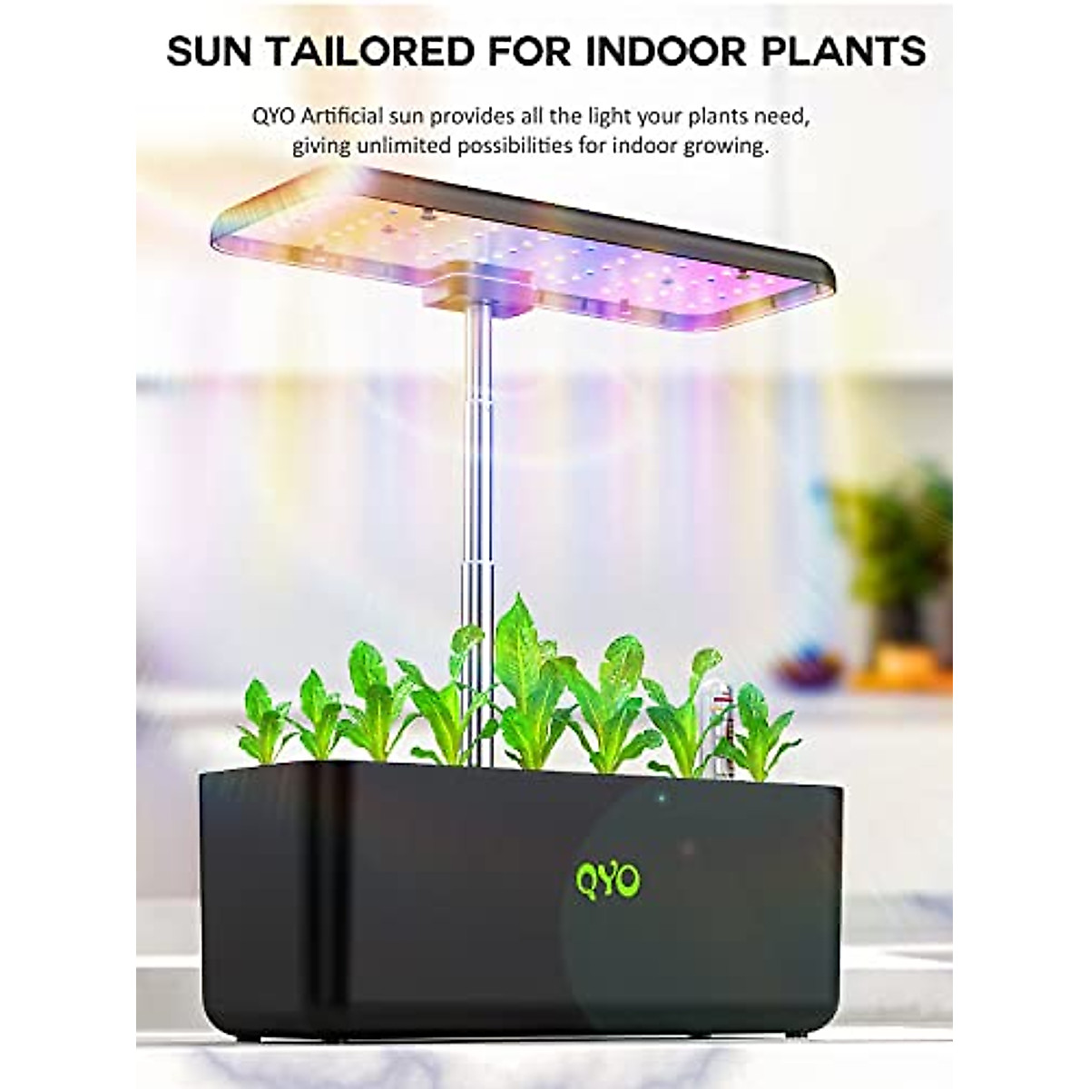 Hydroponics Growing System, QYO 9 Pods Herb Garden with 70 LEDs Full-Spectrum Plant Grow Light, Hydroponic Herb Garden with 4.5L Water Tank, 19.7'' Height Adjustable Gardening System, Black, QYO10