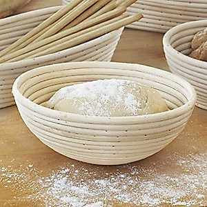 eoocvt 5.1 inch Round Banneton Brotform Bread Dough Proofing Rising Rattan Handmade Basket with Linen Liner Cloth - 13 x 6cm