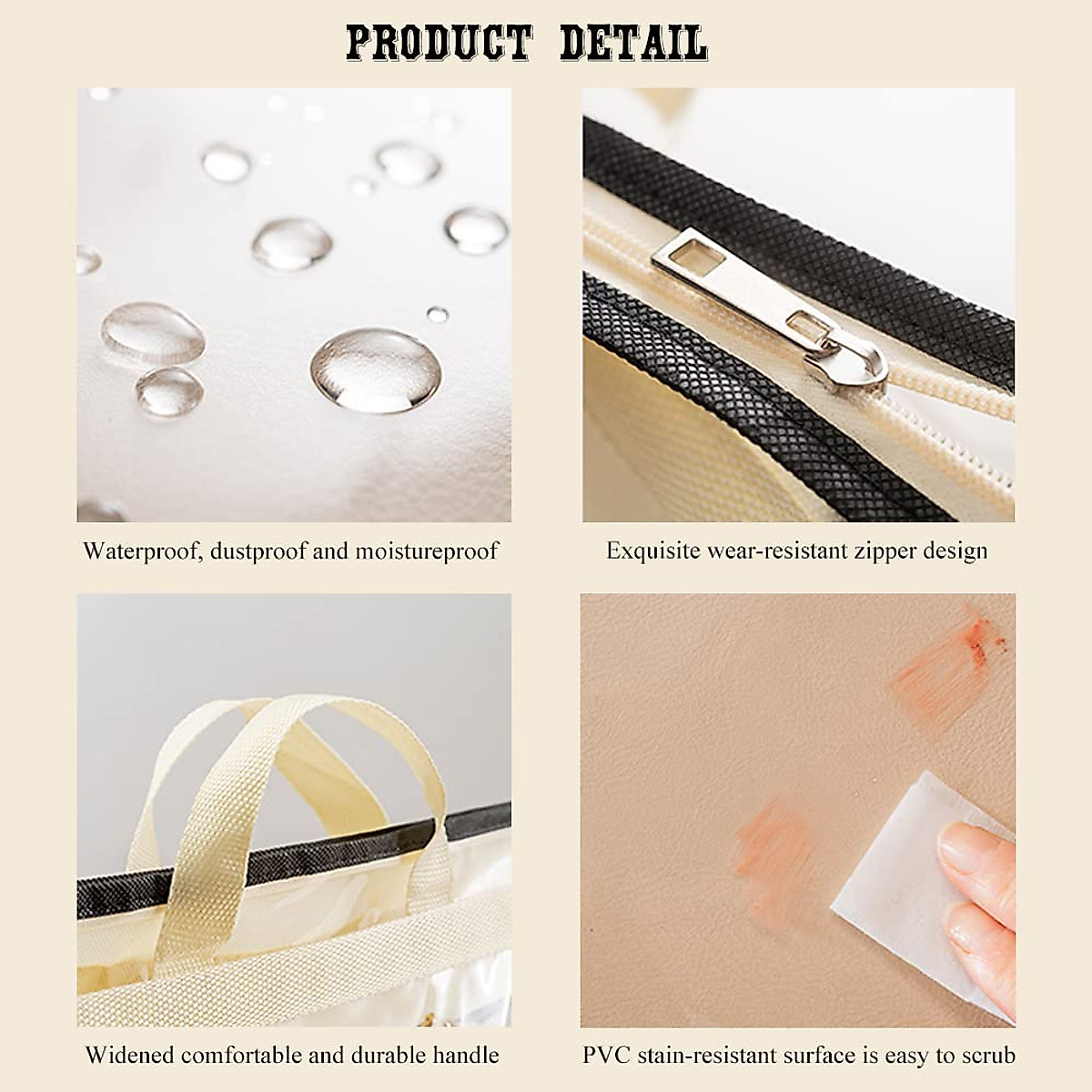 fazhongfa 2PCS Dust Bags for Handbags Clear Purse Storage Organizer Non-Woven Hanging Bag Closet with Zipper and Handle (X-Large, Cream Color)