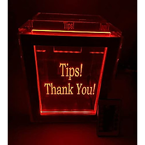 Custom Tip Box Raffle Fund Raiser Donation Wedding Storage Tips Jar Personalized Free Engraved LED Lights Up 16 Color Changing Free Standing 7"W x 8.5"H Acrylic Large Container