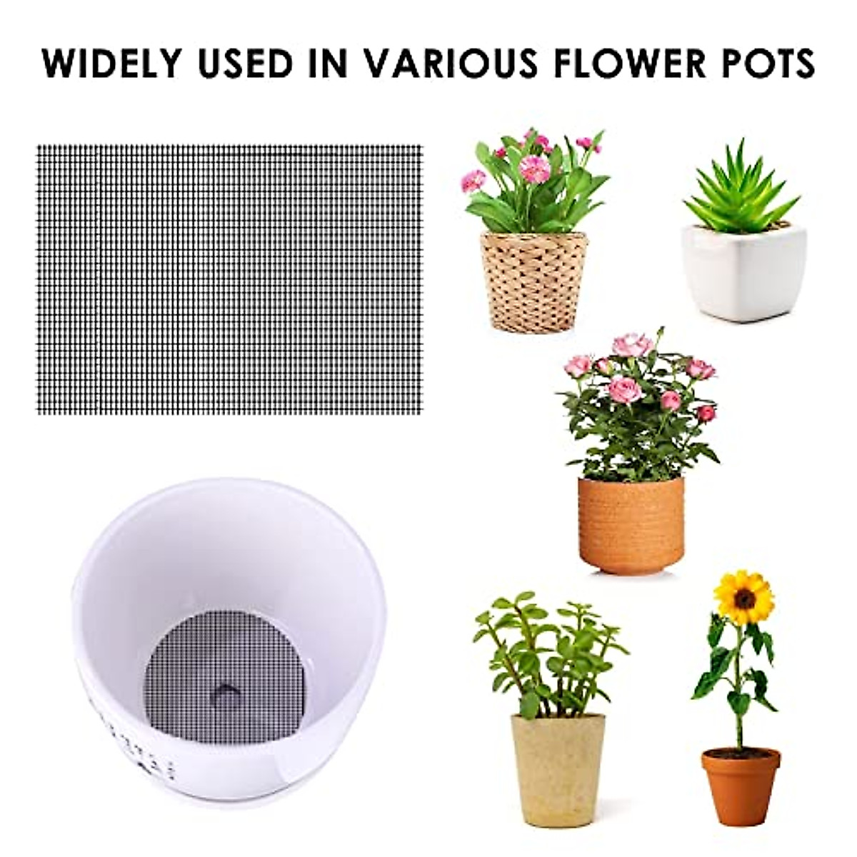 Flower Pot Hole Mesh Pad, 5 Pack 11.8x7.8 inch Rigid Polyethylene Squares Garden's Drainage Mesh Hole Screens, DIY Bonsai Pot Bottom Grid Mesh Mat Mesh Screen