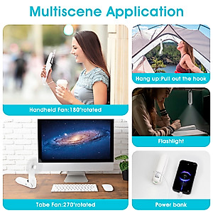 Digibond Portable Handheld Fan, Personal Fan, 6 IN 1 3000mAh Rechargeable Battery Operated Personal Fan Bullet Shape Mini Fan with Flashlight/Power Bank/Hook 3 Speed (White)