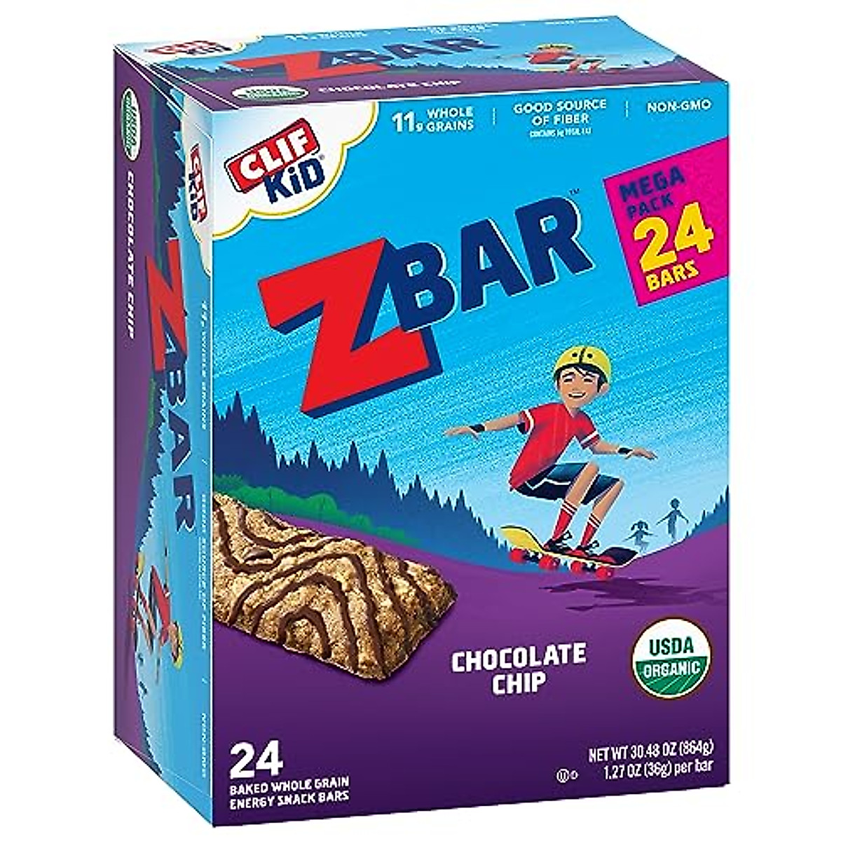 CLIF Kid Zbar - Chocolate Chip - Soft Baked Whole Grain Snack Bars - USDA Organic - Non-GMO - Plant-Based - 1.27 oz. (24 Pack)
