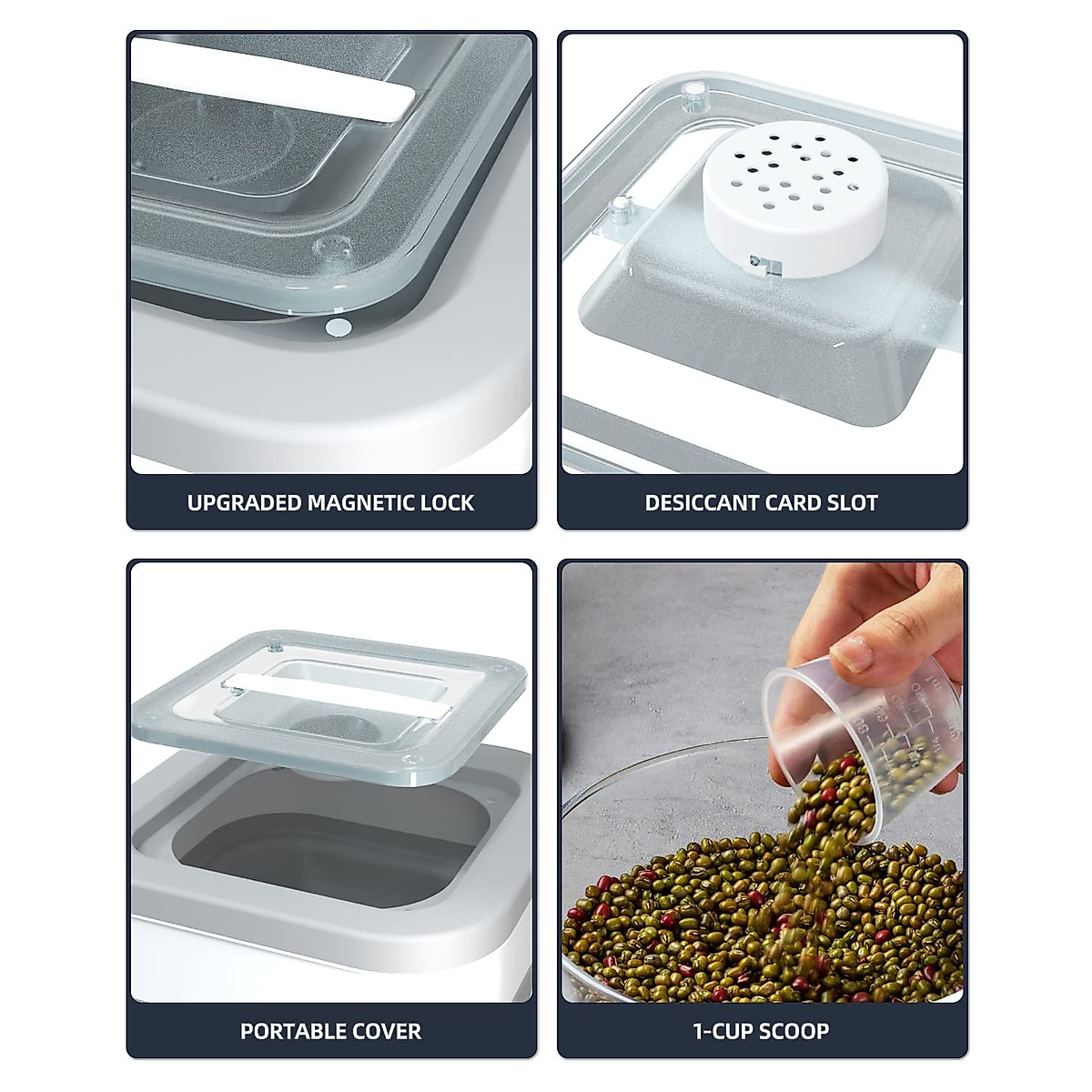 ARUKEE Dog Food Storage Container,15 Lb Dog Food Containers Large Collapsible Grain Storage Bins with Measuring Cup for Cereal Flour Snacks Nuts, Grey