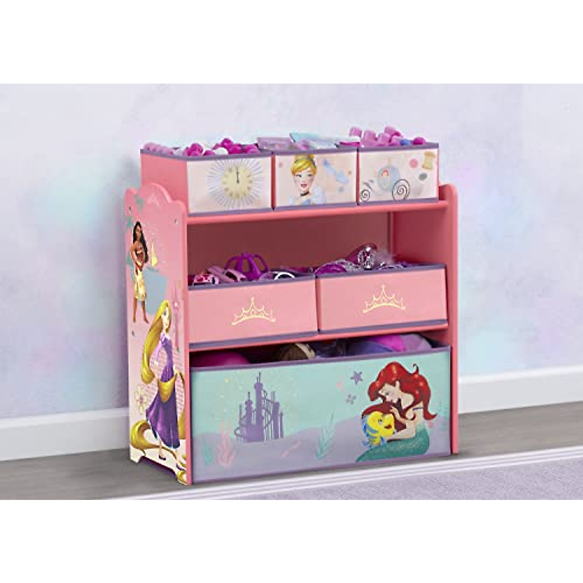 Delta Children Chair Desk with Storage Bin + Design and Store 6 Bin Toy Storage Organizer, Disney Princess (Bundle)