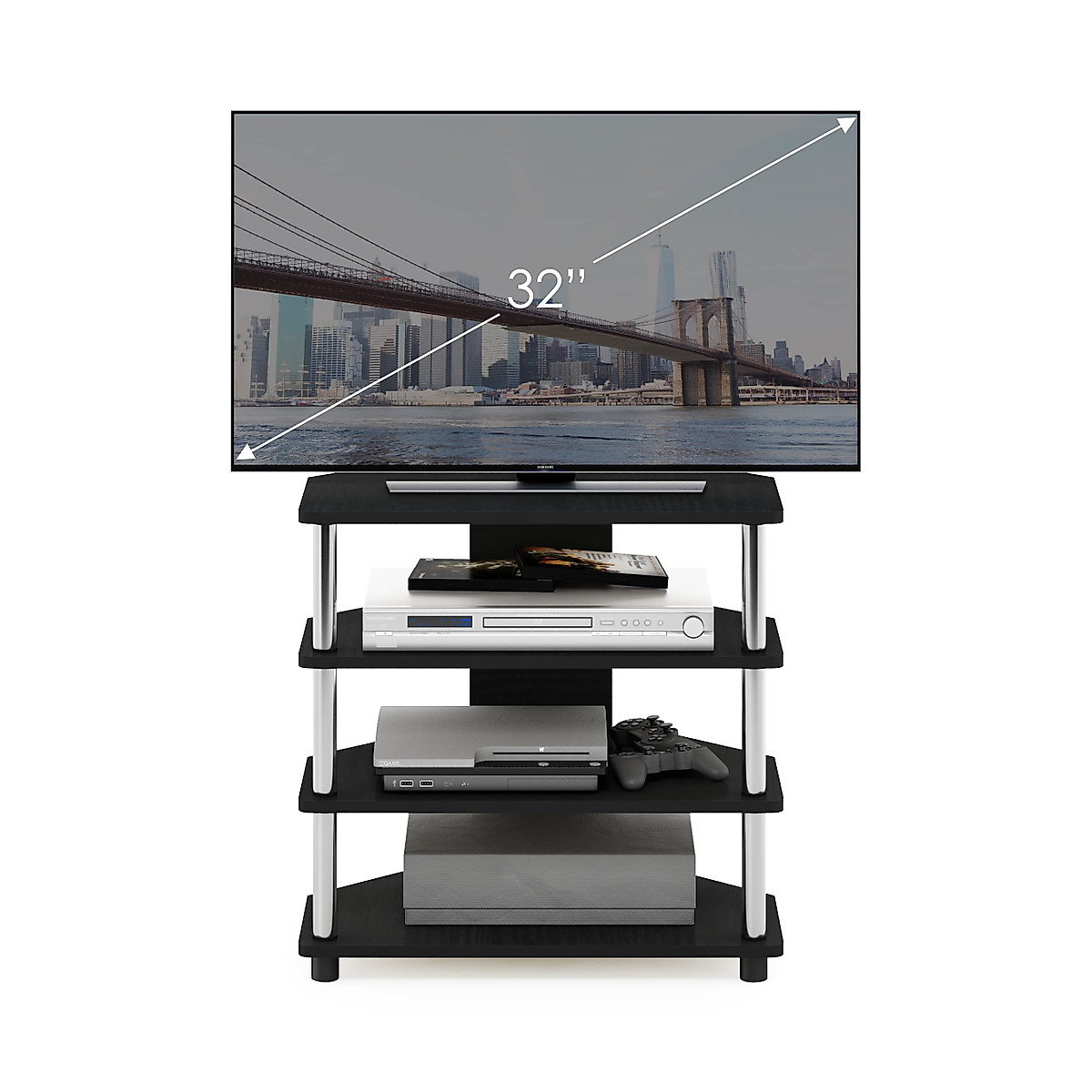 Furinno Turn-N-Tube Easy Assembly 4-Tier Petite Entertainment Center / TV Stand / TV Unit / TV Desk, Stainless Steel, Americano/Chrome