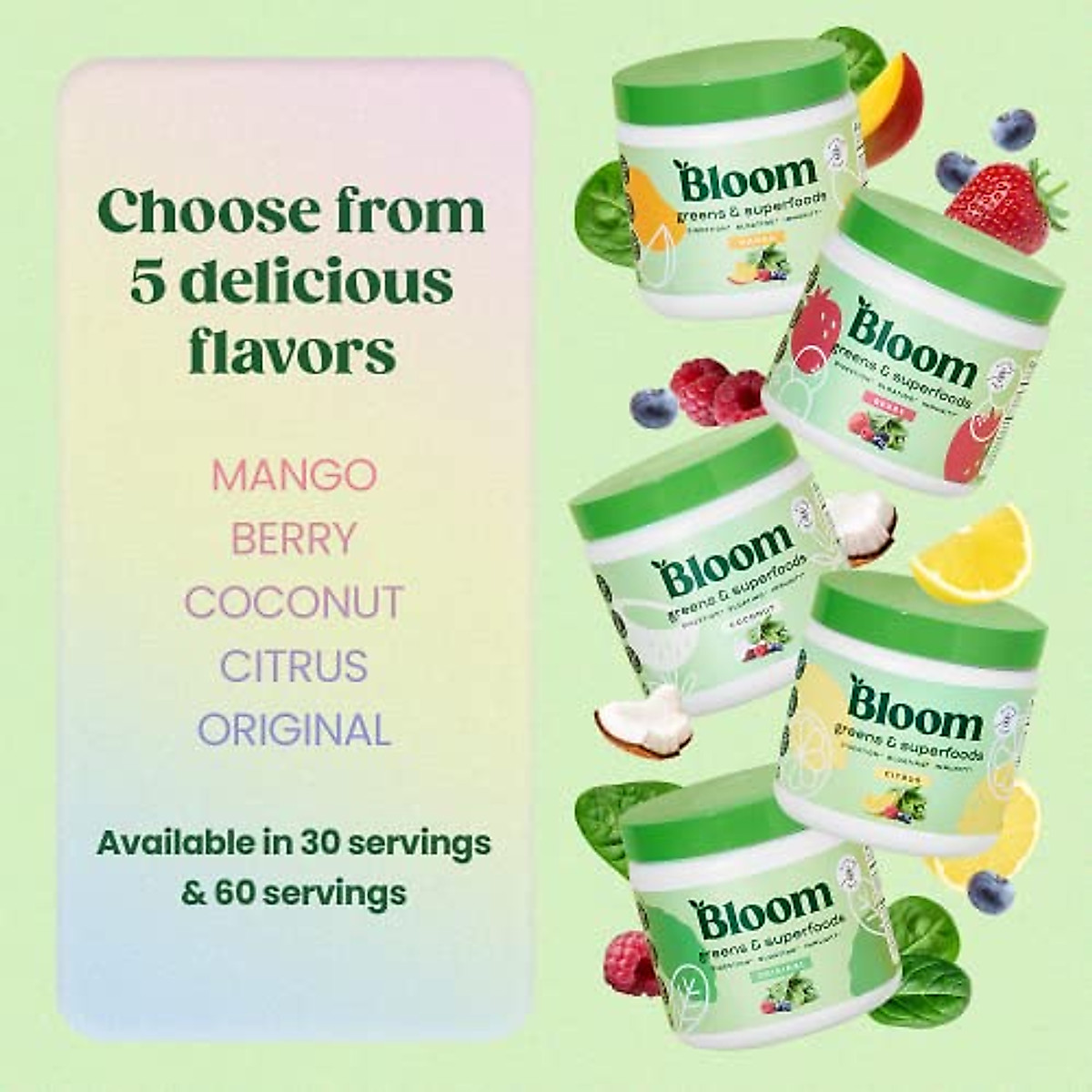 Bloom Nutrition Super Greens Powder Smoothie & Juice Mix - Probiotics for Digestive Health & Bloating Relief for Women, Digestive Enzymes with Superfoods Spirulina & Chlorella for Gut Health (Coconut)