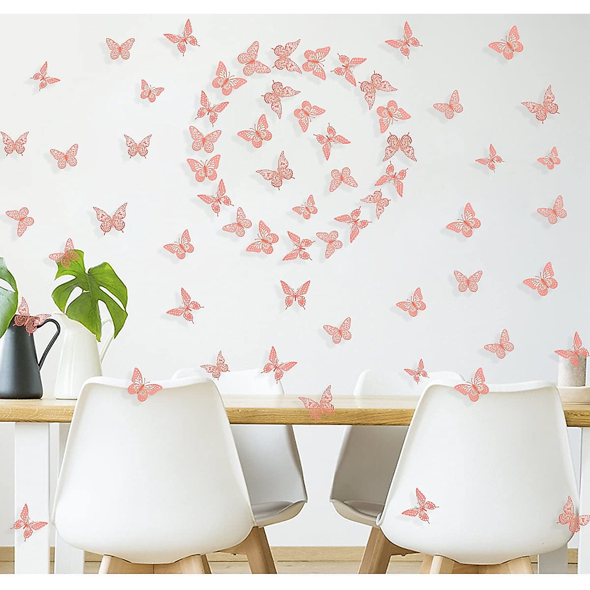 Butterfly Wall Stickers Decorations 3D Butterflies Decals for Girls Room Bedroom Nursery Decor Butterfly Birthday Party Decoration Wedding Cake Decorating 48pcs (Pink)