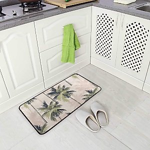 Kitchen Rugs Runner Vintage Tropical Palm Trees Comfort Floor Mat Bath Mats Bed Desk Bathroom Area Rug Long Doormat Carpet Home Hotel