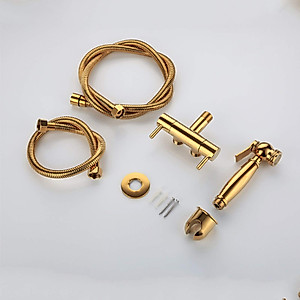 MINJING Bidet Faucet, Brushed Gun Grey Handheld Toilet Bidet Sprayer, Solid Brass Single Handle Valve Electroplated Shower Shattaf Douche Kit,B Set