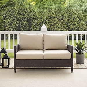 Crosley Furniture Kiawah Wicker Outdoor Loveseat, 2-Person Patio Couch for Porch, Deck, Backyard, Sand