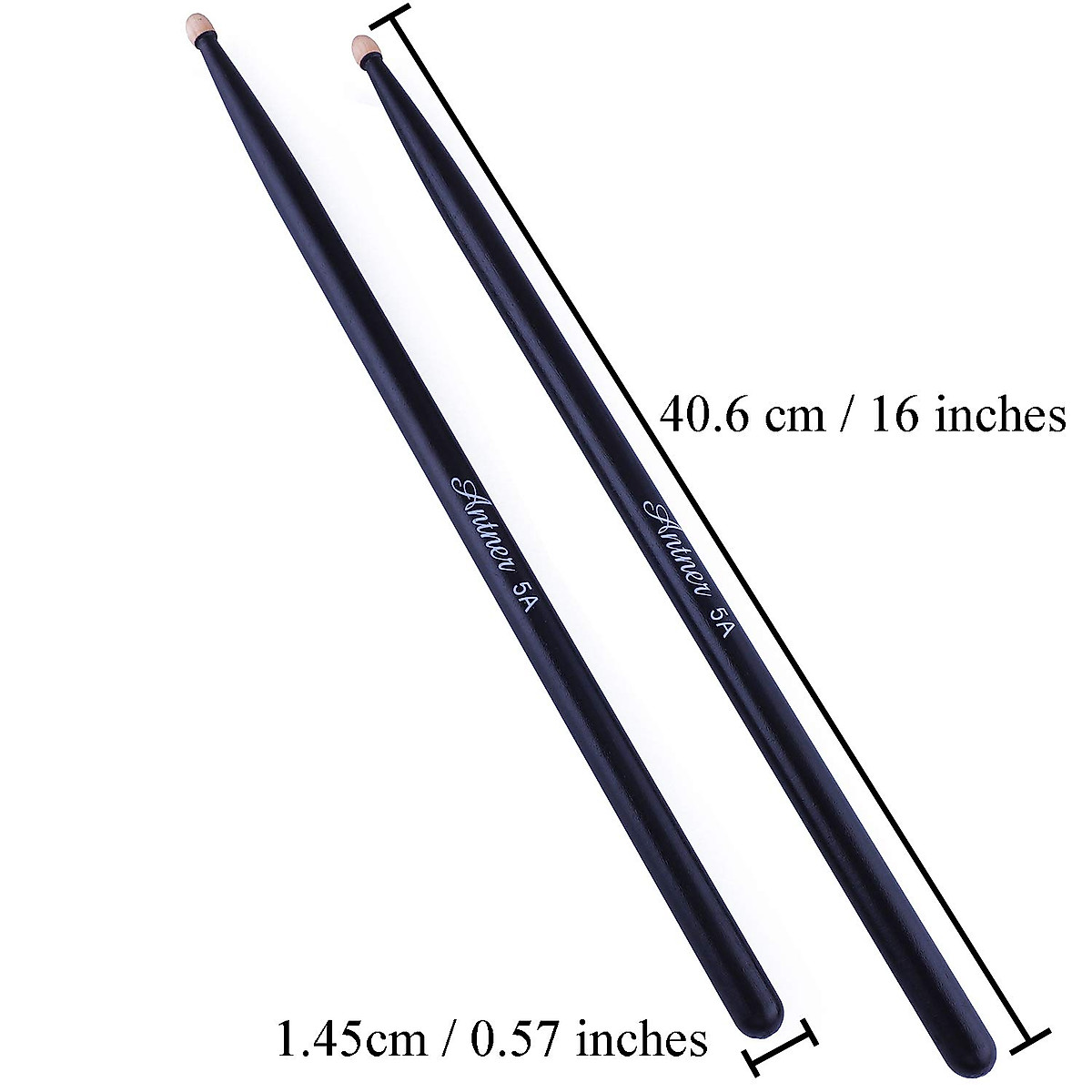 Antner 3 Pairs Drum Sticks 5A Classic Maple Drumsticks Wood Tip Drumstick for Student and Adult, Black/Red/Blue