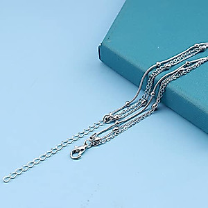 Yheakne Boho Layered Star Choker Necklace Silver Star Pendant Necklace Layering Satellite Chain Necklace Outline Star Necklace Chain Jewelry for Women