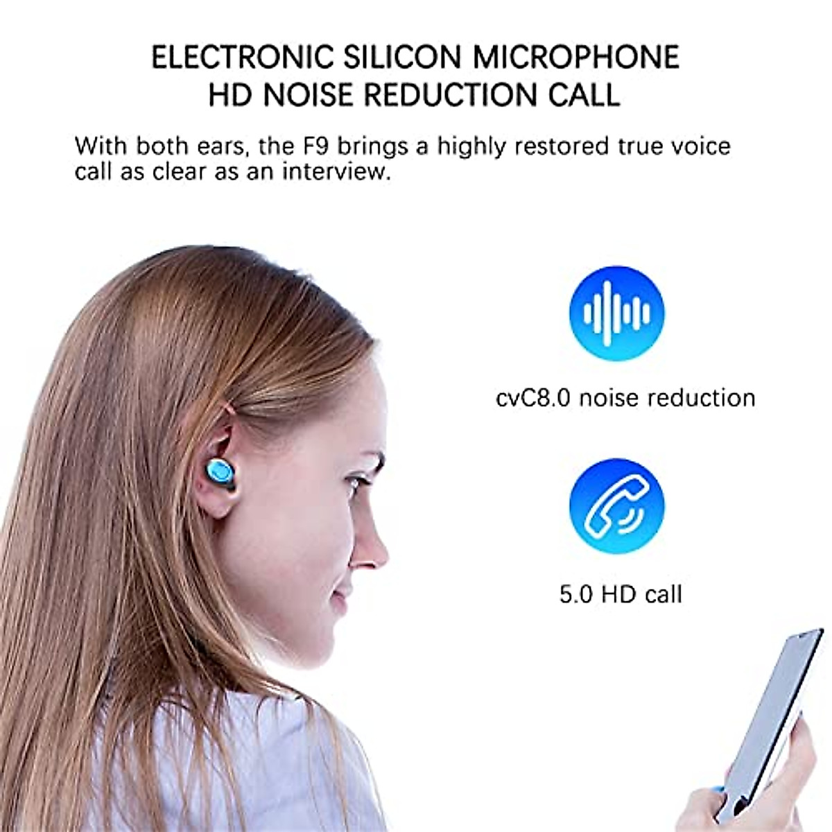 pstuiky Bluetooth Earphone 5.0 Wireless Headset Hd Call Waterproof Deep Bass Earbuds 9D Noise Reduction Technology Headphone Working Sport Earphones with Charging Case