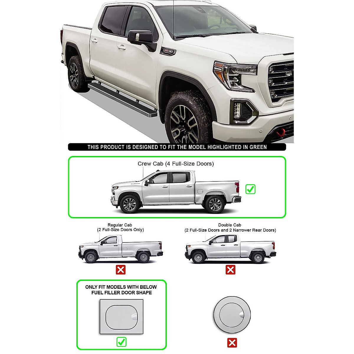 APS Premium 5in Stainless Steel Running Boards Compatible with Chevy Silverado GMC Sierra Crew Cab 19-24