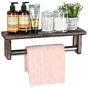 J JACKCUBE DESIGN Rustic Bathroom Shelf Towel Rack Bathroom Shelf Organizer Stainless Towel Bar Hanger Farmhouse Décor Over Toilet - MK608A