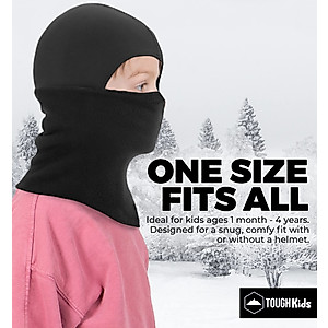 Tough Headwear Ski Mask for Kids - Kids Balaclava, Toddler Neck Warmer, Kids Helmet Liner - Kids Ski Neck Gaiter & Kids Ski Mask Fleece Hood Black
